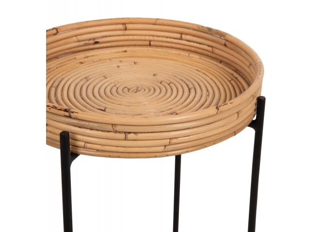 ΤΡΑΠΕΖΑΚΙ ΒΟΗΘΗΤΙΚΟ FLY HM7905 RATTAN ΦΥΣΙΚΟ ΧΡΩΜΑ-ΜΕΤΑΛΛΙΚΗ ΒΑΣΗ ΜΑΥΡΗ ...